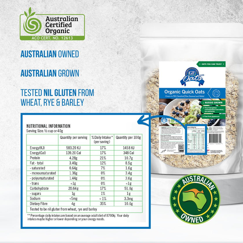 Organic Quick Oats – Gluten Free Certified – GF Oats Australia